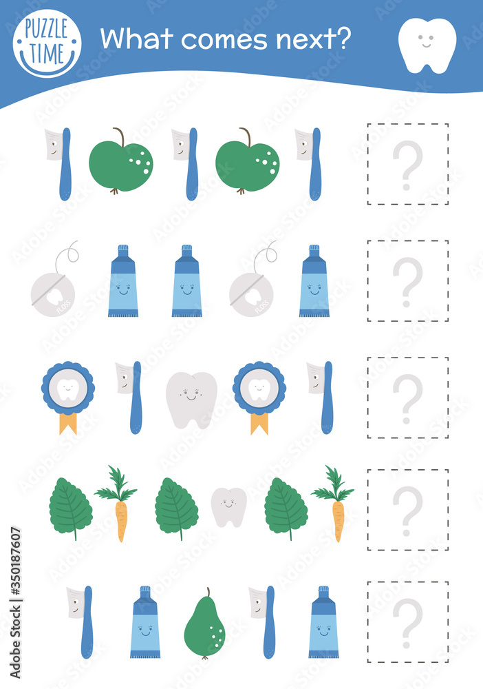 What comes next. Tooth hygiene matching activity for preschool children ...