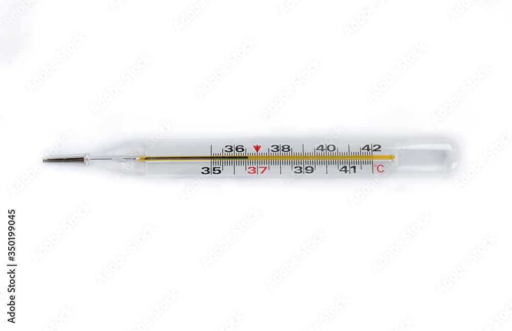 Mercury thermometer showing normal body temperature of 36.6 degrees ...