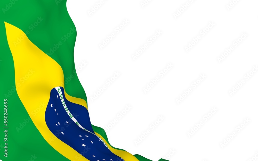Waving flag of Brazil. Ordem e Progresso. Order and progress. Rio de ...