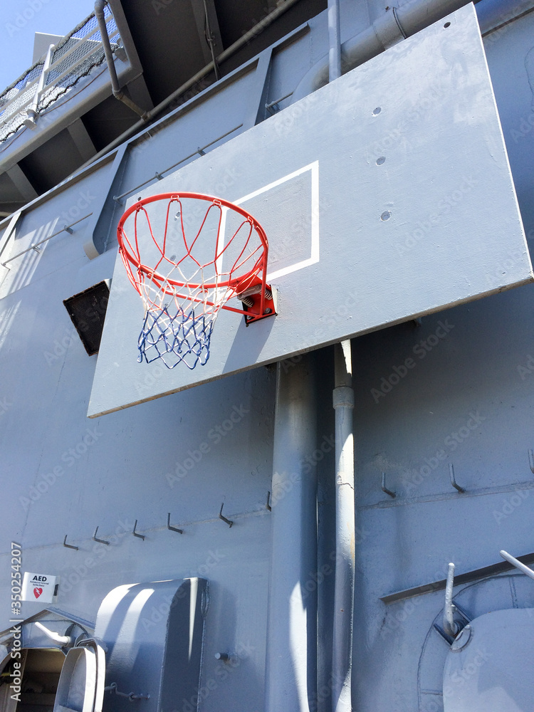 Basketball hoop and net navy recreation on USS Iowa naval warship ...