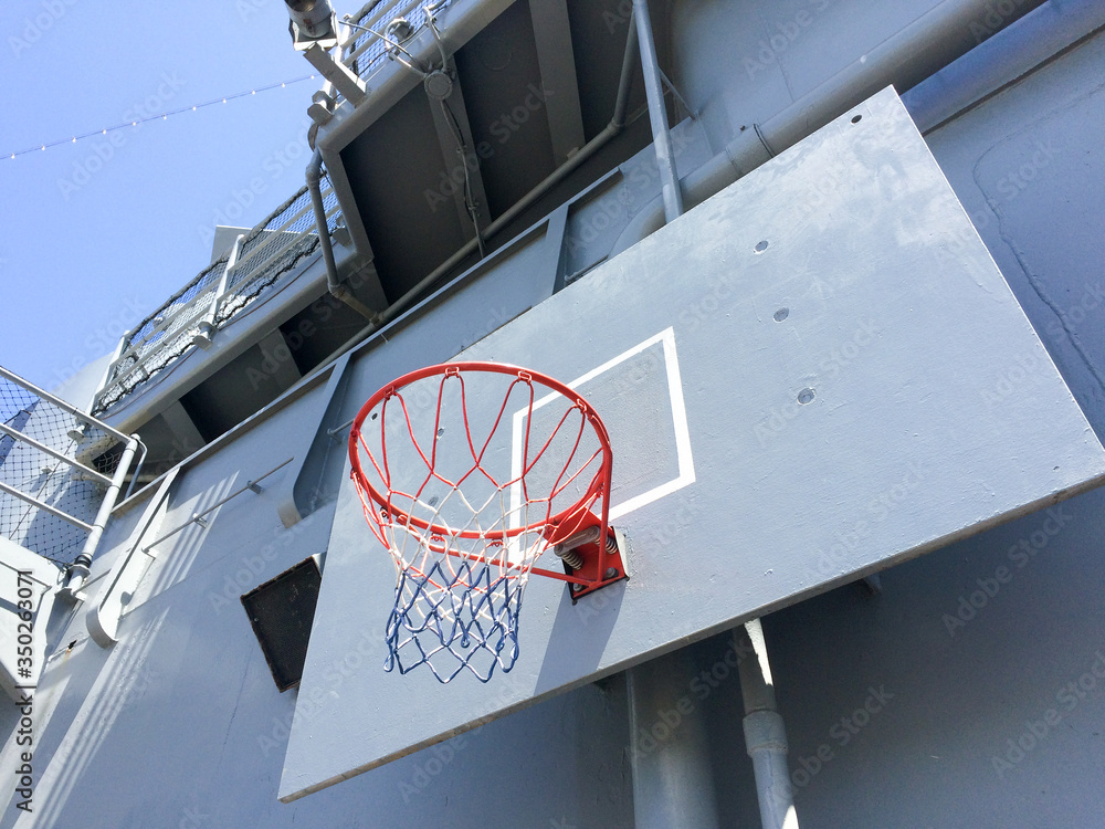 Basketball hoop and net navy recreation on USS Iowa naval warship ...