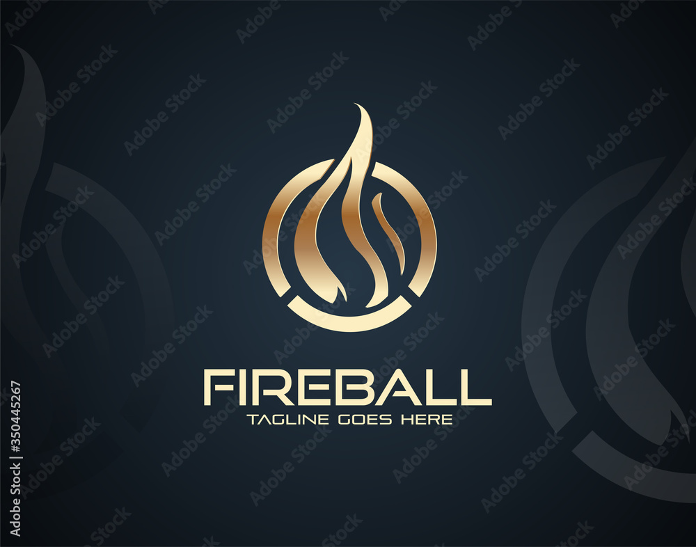 Modern and Luxury Fire ball design logo or icon template with gold ...