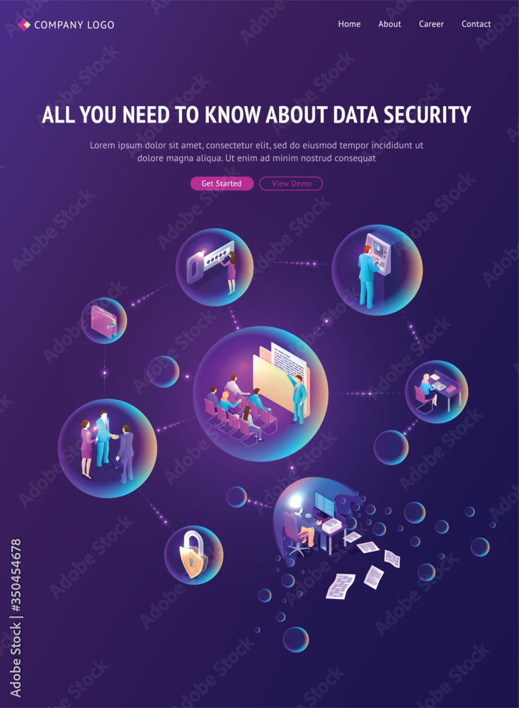 Cyber Data Security Isometric Landing Page Computing Internet Digital Technology Information