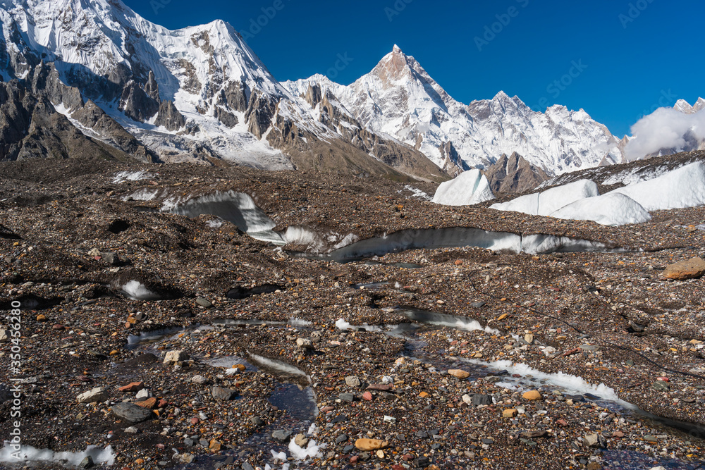 Masherbrum mountain or K1 peak in Karakoram mountains range view from ...