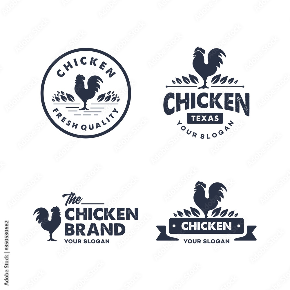 chicken hen logo icon illustration ,vector set of premium chicken meat ...