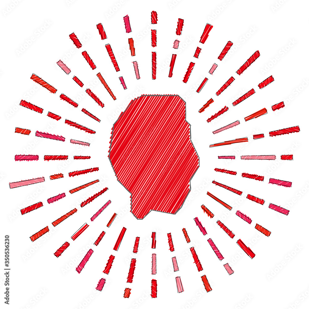 Hand drawn Gili Trawangan shape with sun rays on white background ...