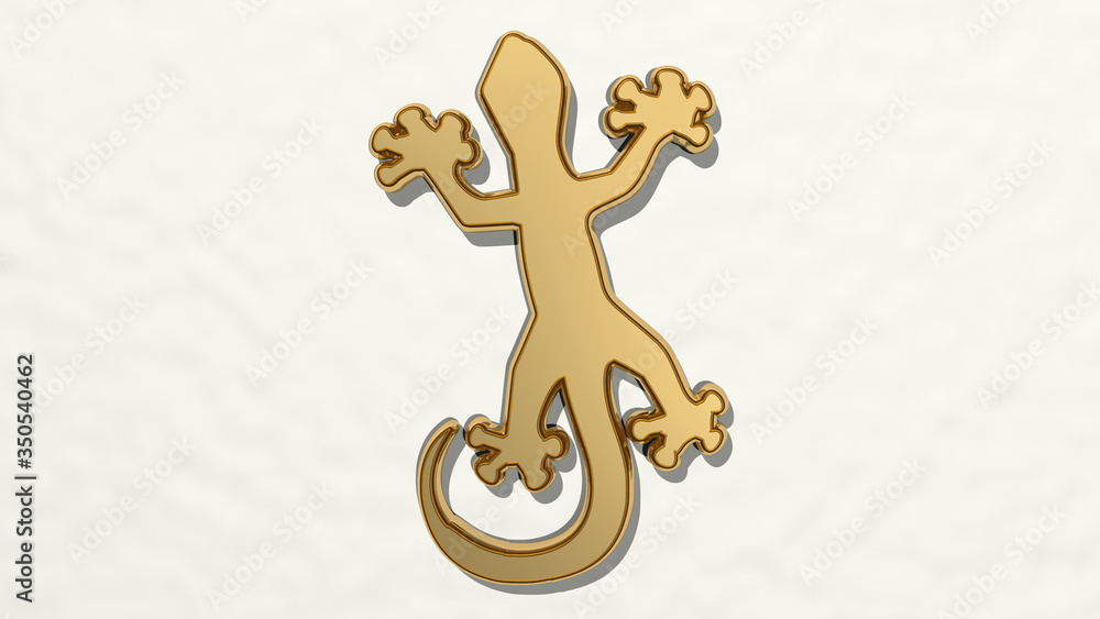 LIZARD from a perspective on the wall. A thick sculpture made of ...