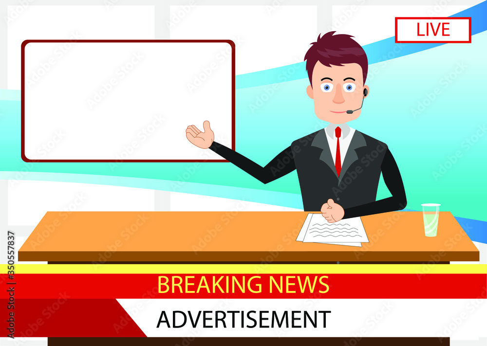 News Reader Character with News Set Vector Illustration, editable ...