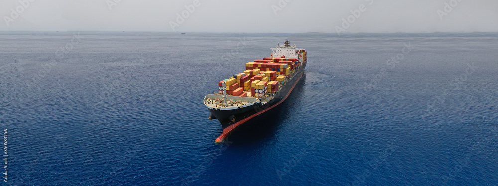 Aerial drone panoramic ultra wide photo of industrial container tanker ...