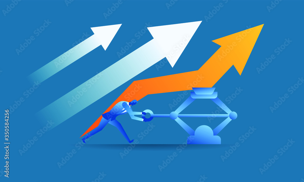 push up arrow up with jack Business work concept illustration about ...