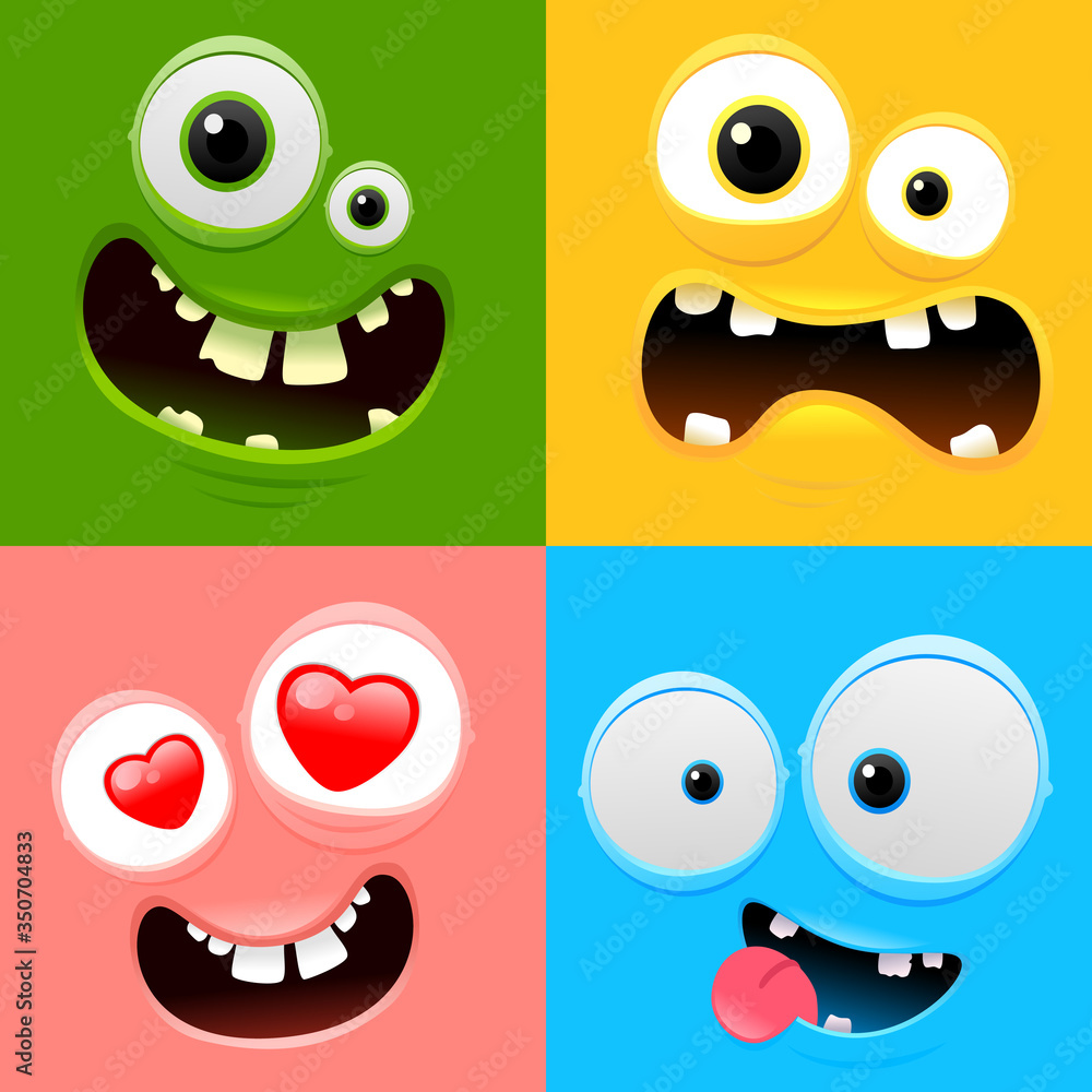 Cartoon monster face emotions.Vector illustration of cartoon funny ...