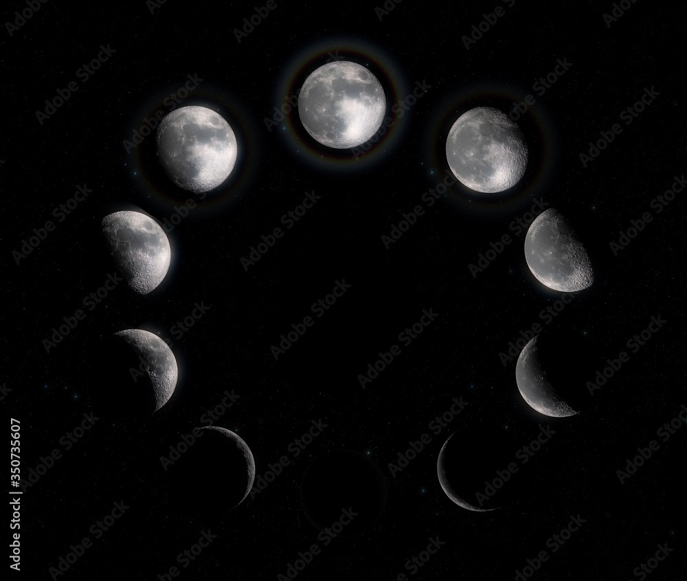 Moon Phases. Ten steps from full moon to new moon. High resolution and ...