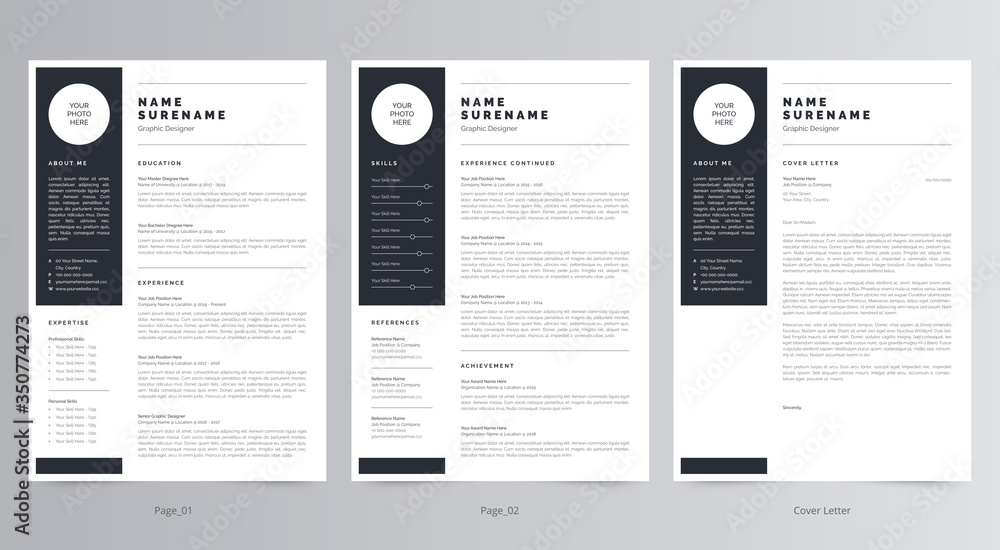 Professional Resume/CV And Cover Letter Template Design Stock Vector ...