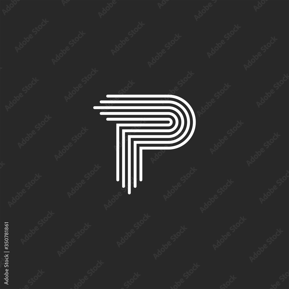 Letter P logo monogram, smooth thin lines, curved linear shape ...