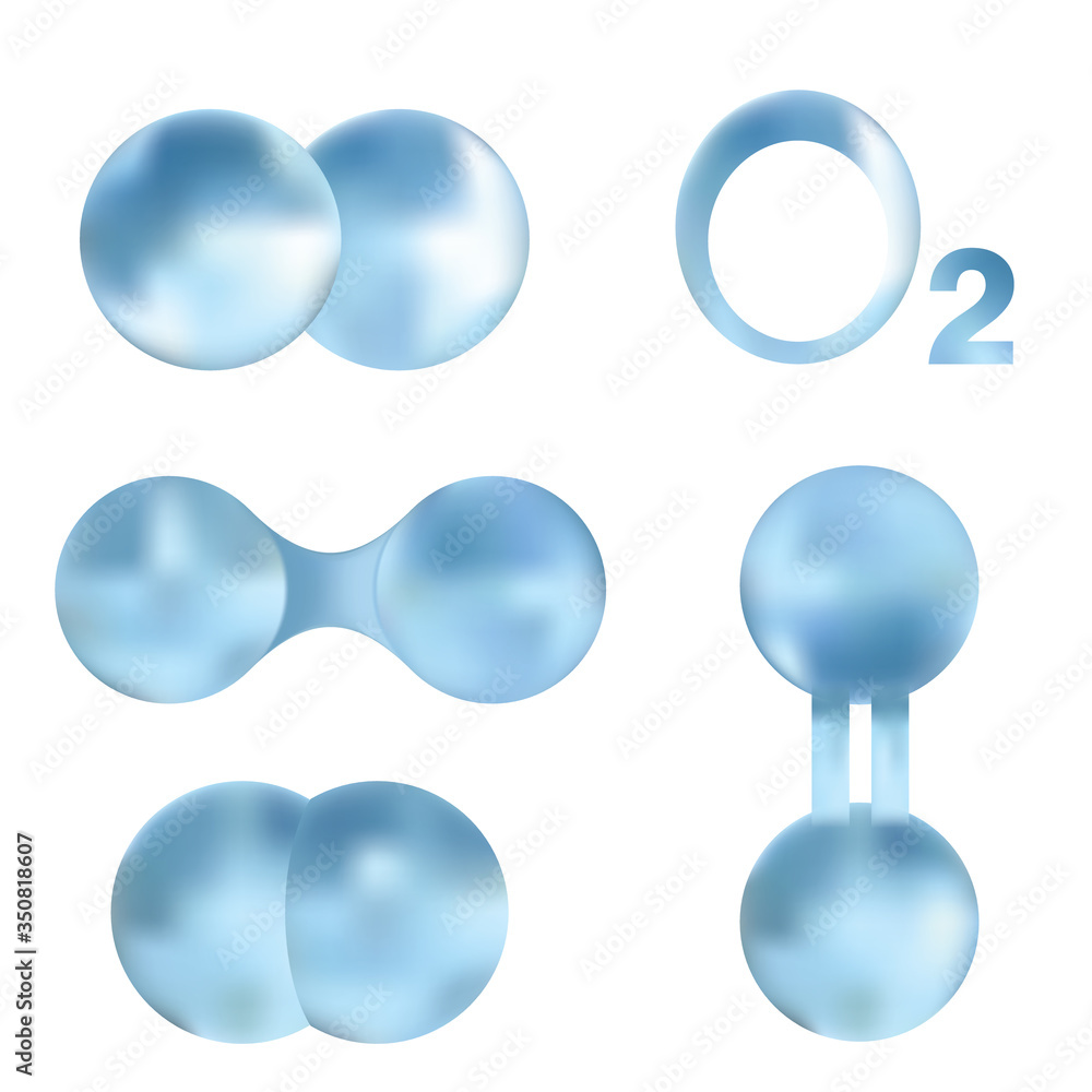 Chemical models set of oxygen molecule. Isolated vector illustration on ...