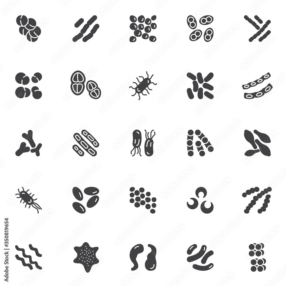 Bacteria cells vector icons set, modern solid symbol collection, filled ...
