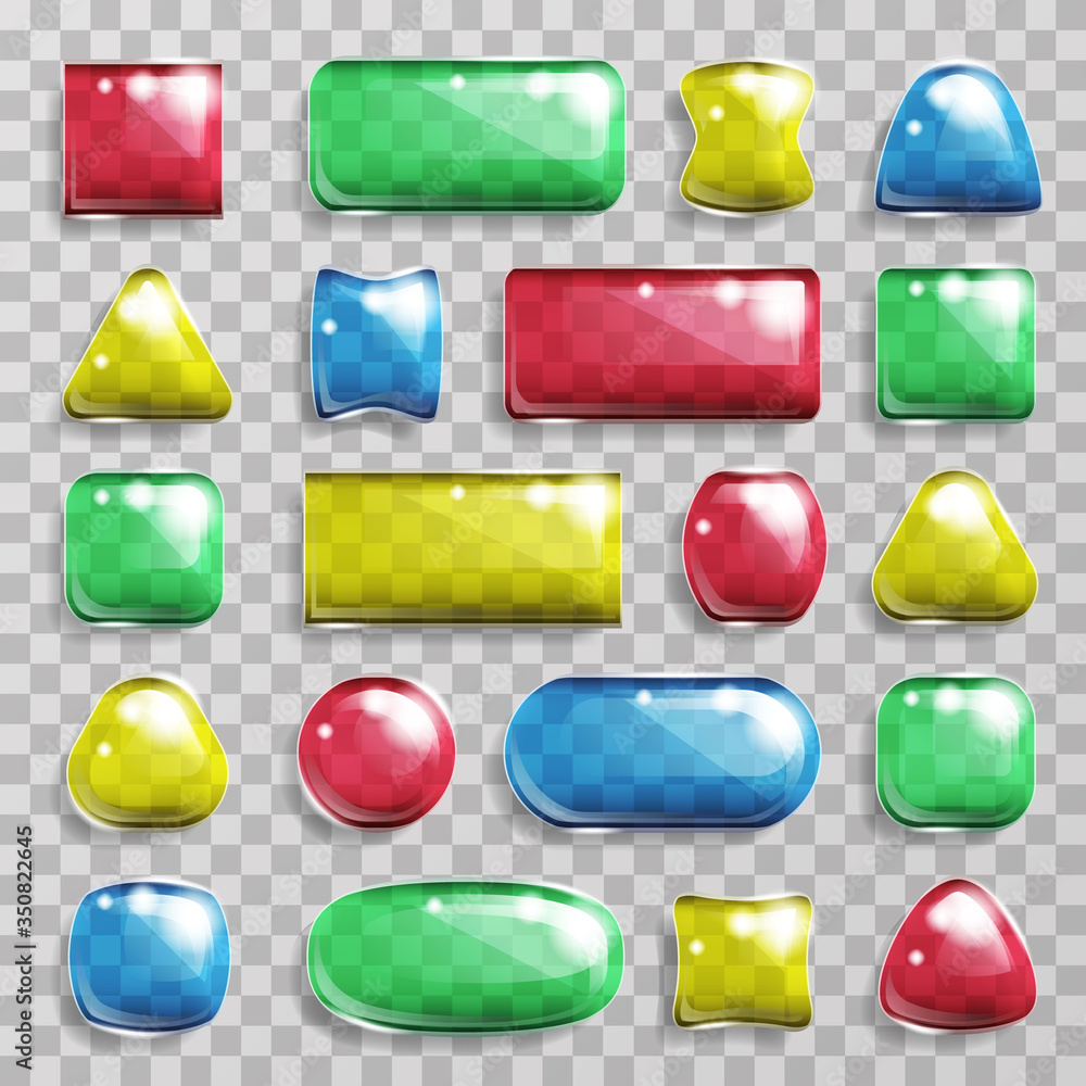 Glossy buttons glass plate app icons transparent background design ...
