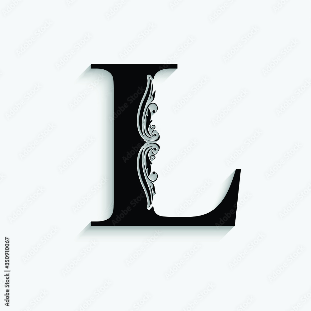 letter L. Black flower alphabet. Beautiful capital letters with shadow ...