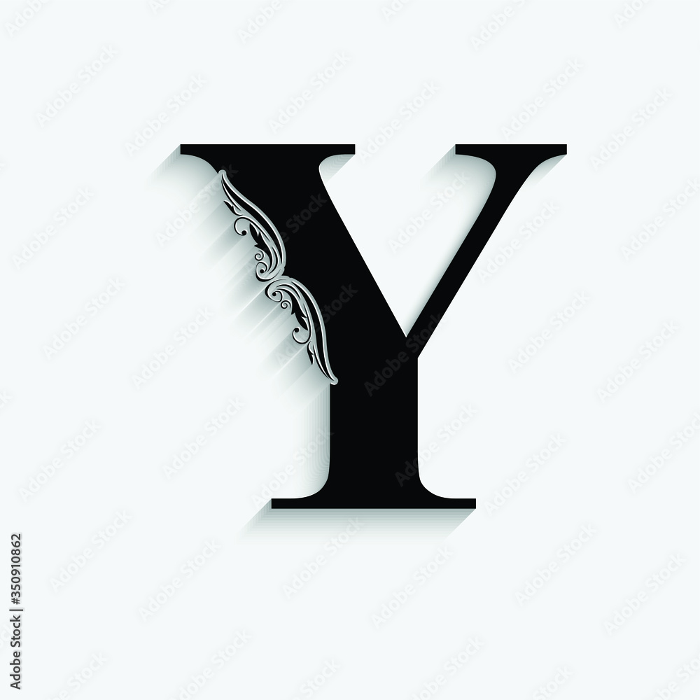 letter Y. Black flower alphabet. Beautiful capital letters with shadow ...
