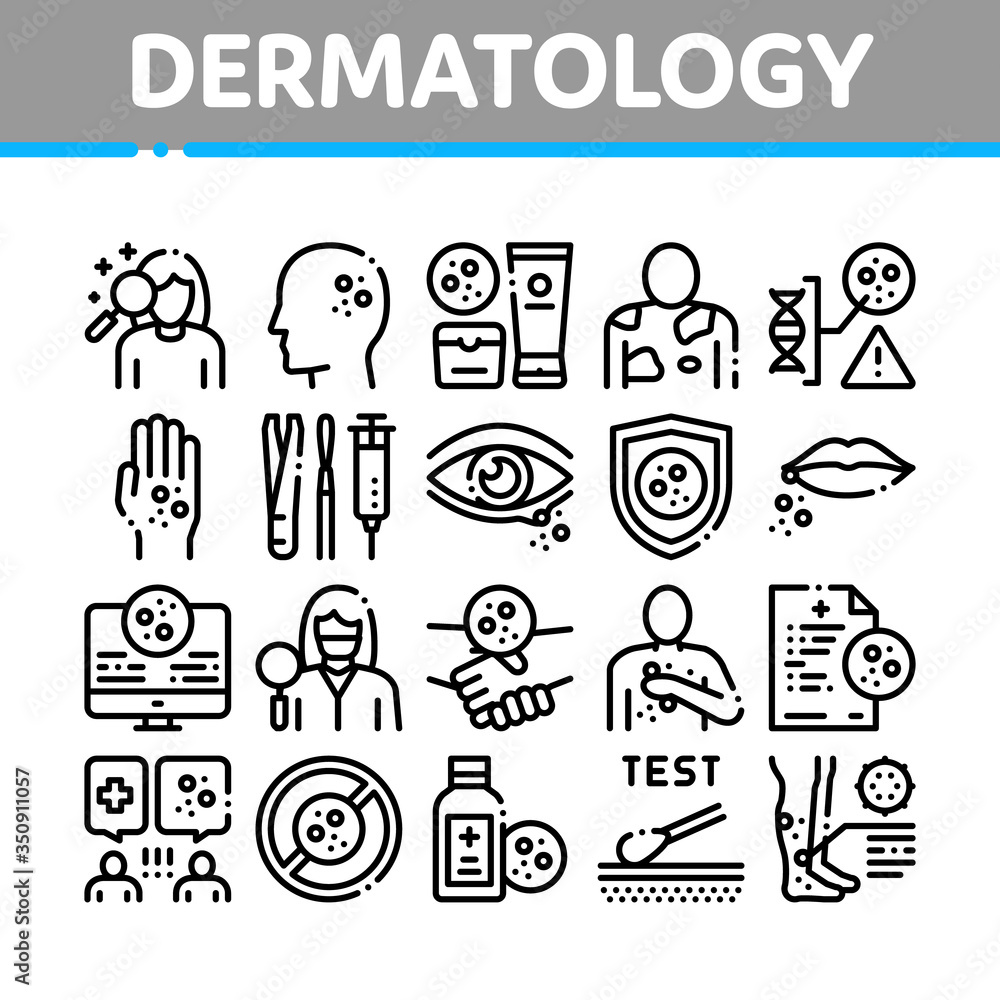 Dermatology Skin Care Collection Icons Set Vector. Dermatology Rash On ...
