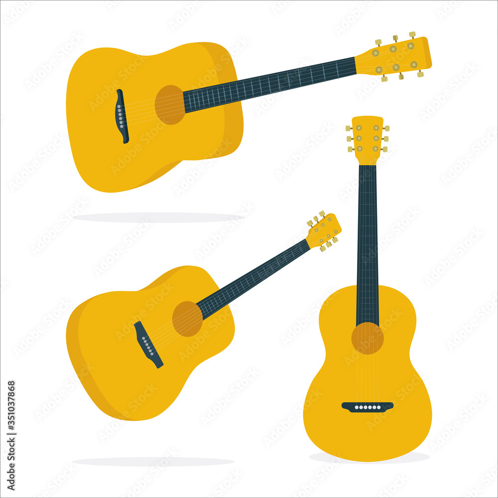 Guitar. Classical acoustic guitar vector illustrations set. Guitar ...