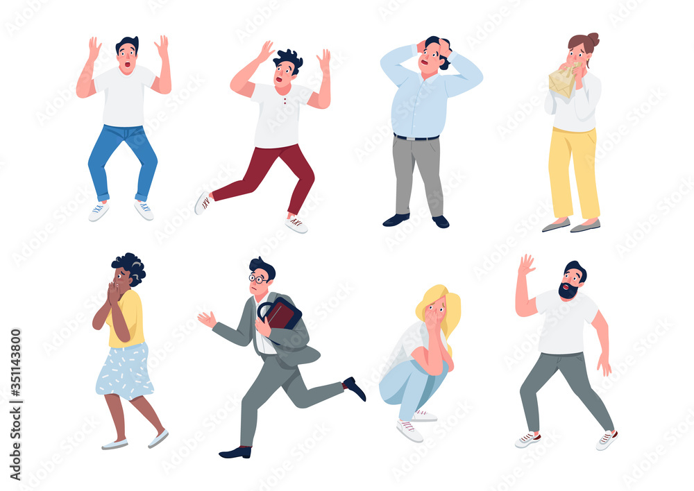 People in panic flat color vector detailed characters set. Men and ...