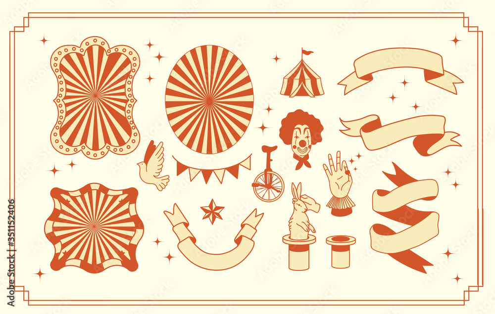 circus elements graphic design assets collection. vintage clip art ...