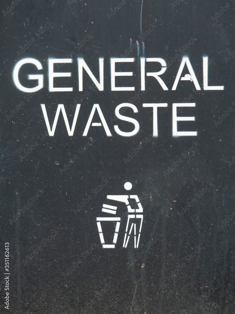 Zdjęcie bez tantiem: General waste sign and icon on a black metal ...