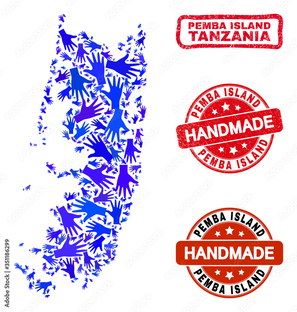 Vector handmade collage of Pemba island map and grunge watermarks ...