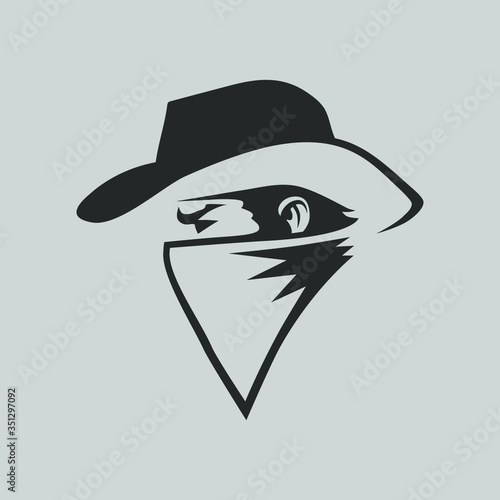 Cowboy outlaw symbol side view on gray backdrop. Design element - Buy ...