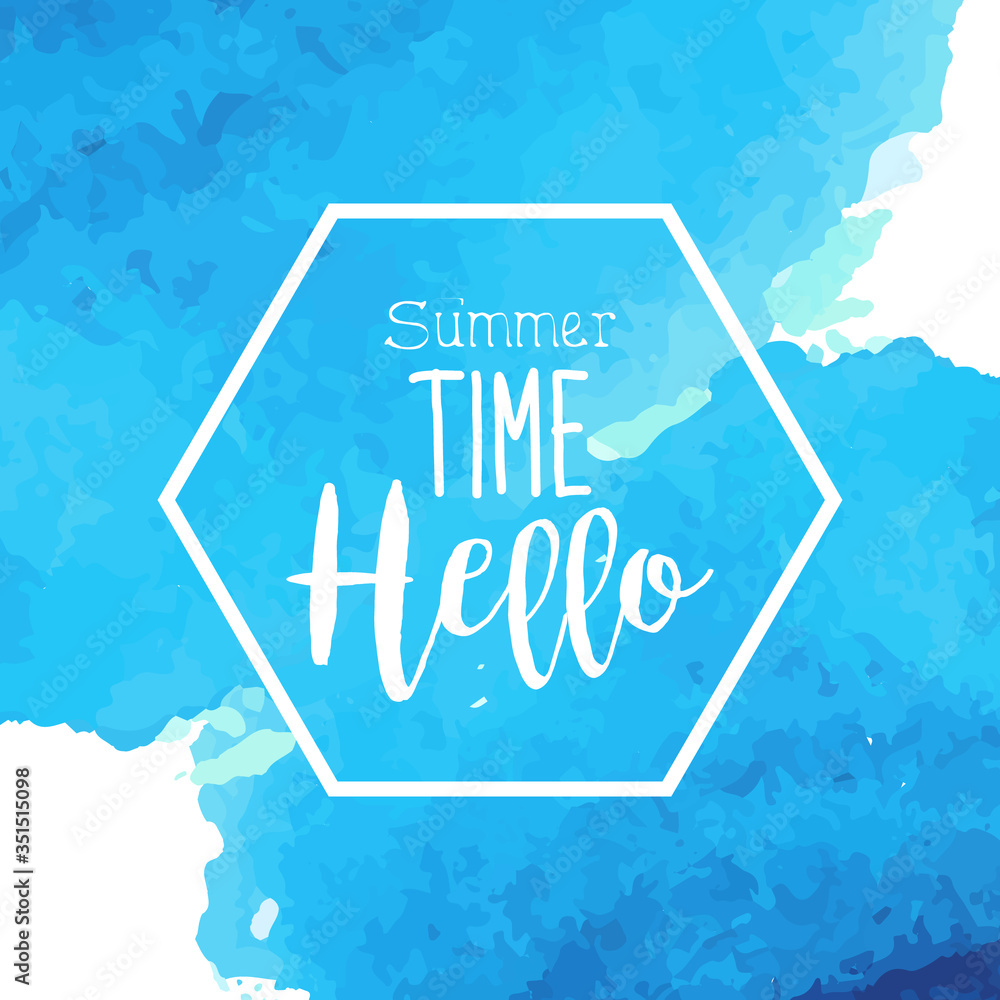 Hello Summer Time Banner Template, Watercolor Hand Lettering Label ...