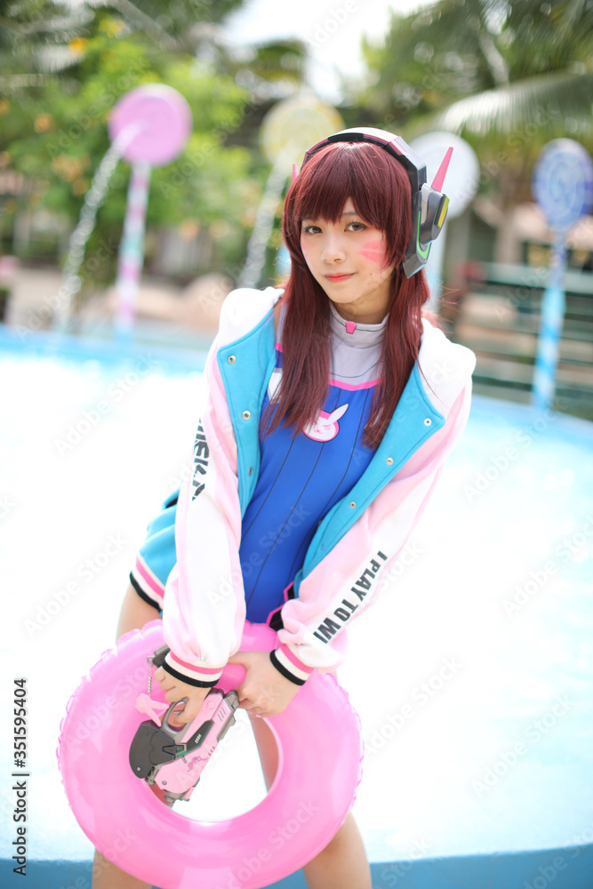 Japan anime cosplay , portrait of cosplay girl with swim suit at ...