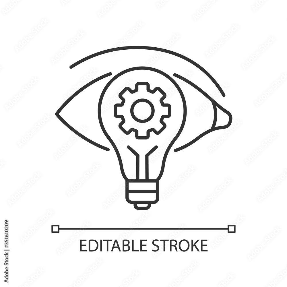 Vision pixel perfect linear icon. Find new strategy. See fresh smart ...