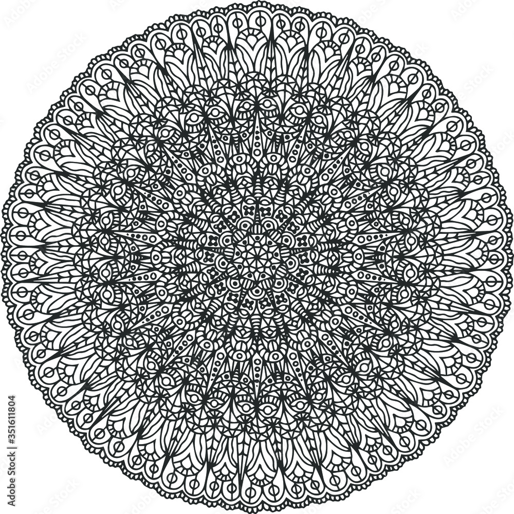 Extra detailed anti-stress vector coloring page. Magnificent mandala ...