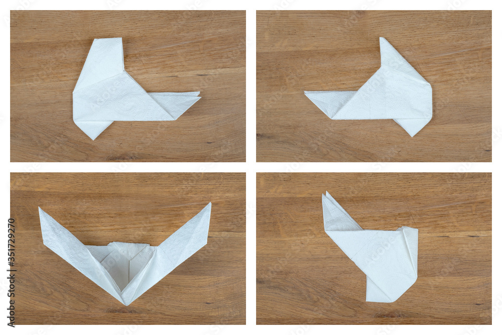 Steps of folding a paper facial mask from paper towel. Part 4/5 Stock ...