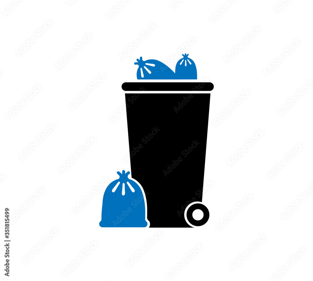 Full dustbin icon, wheelie bin and waste icon black isolated on white ...
