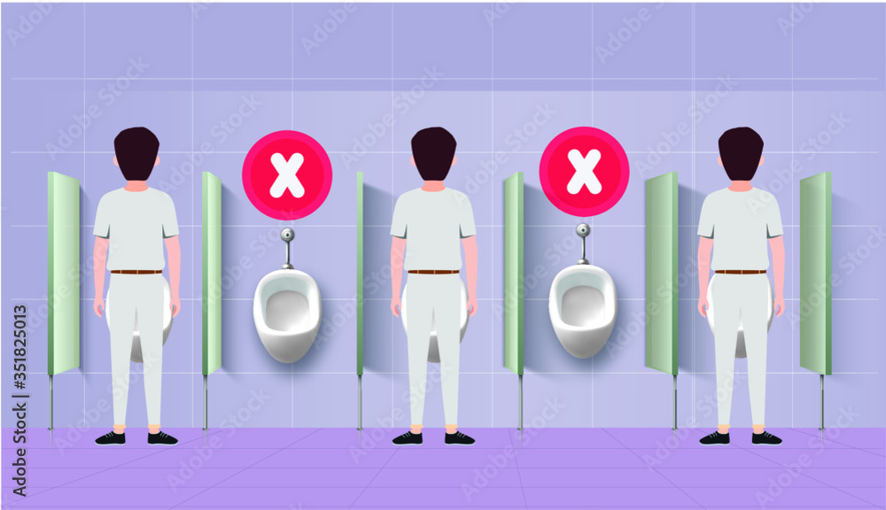 Social distance in washroom urinal. Covid 19 poster for washroom and ...