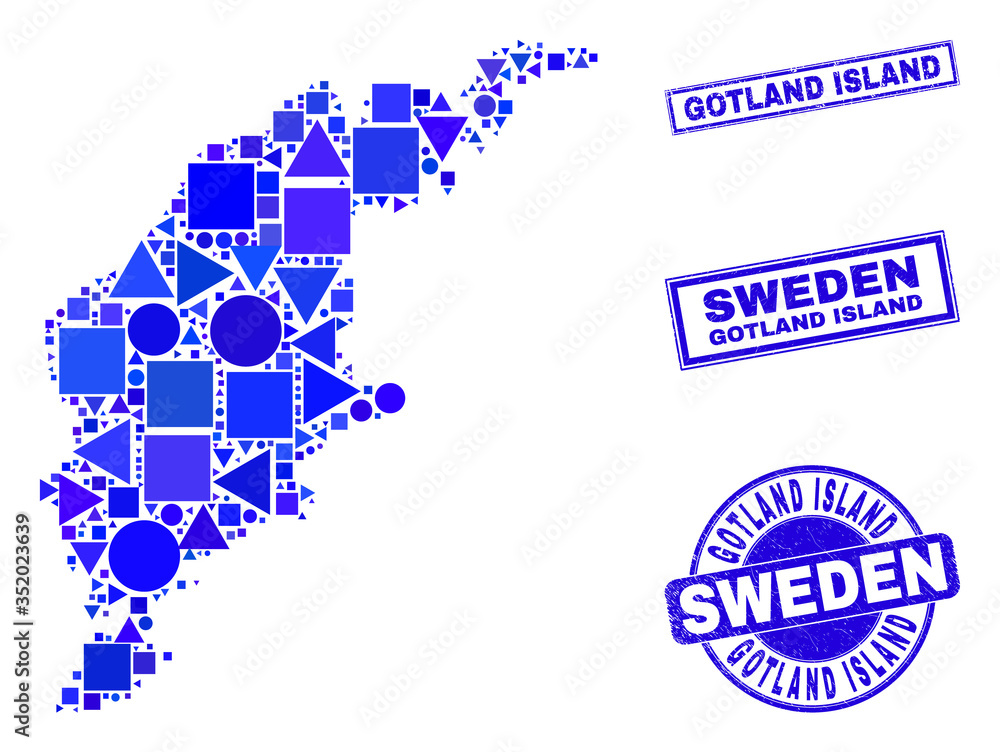 Vector mosaic Gotland Island map. Geographic collage in blue color ...