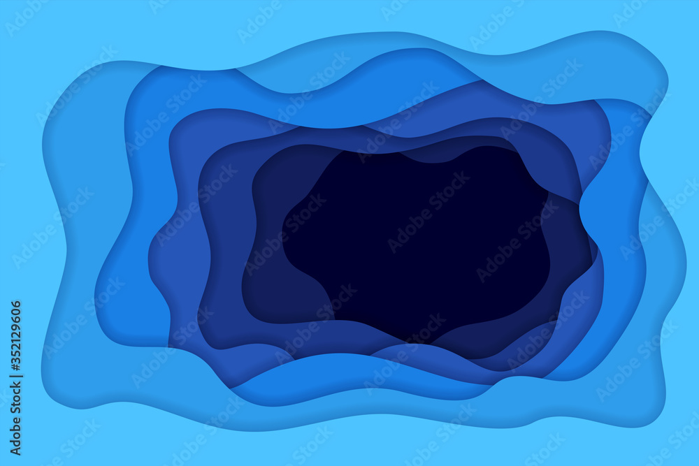 Paper underwater sea with waves and deep effect. Origami style marine ...