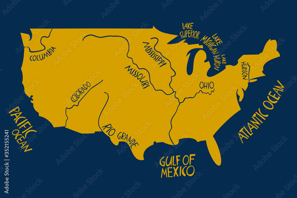 Vector hand drawn stylized map of The United States of America. Travel ...