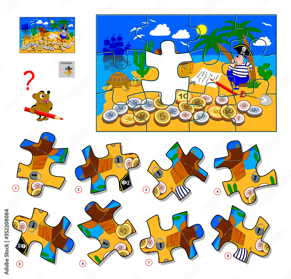 Logic puzzle game for children and adults. Find the missing piece of ...