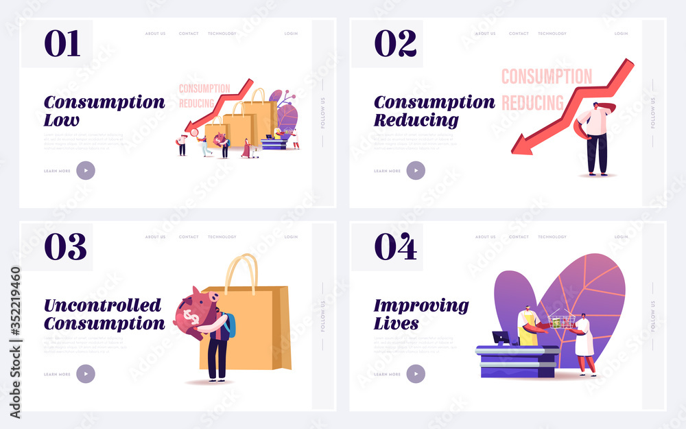 Saving Money Expenses Landing Page Template Set. Tiny Customer ...