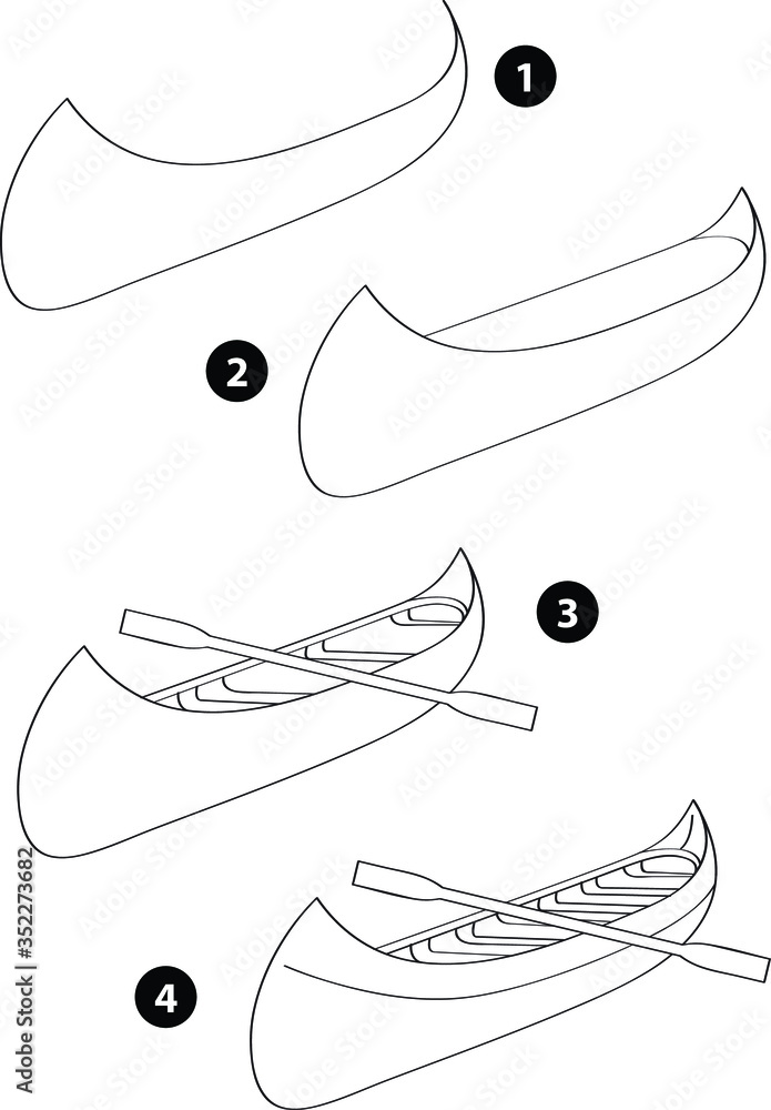 Step by step drawing learning techniques, transportation tools set ...