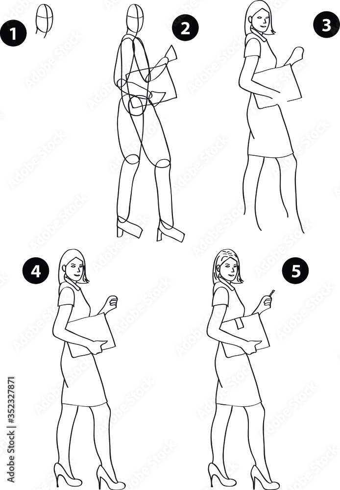 Drawing learn step by step tutorial techniques people occupations set ...