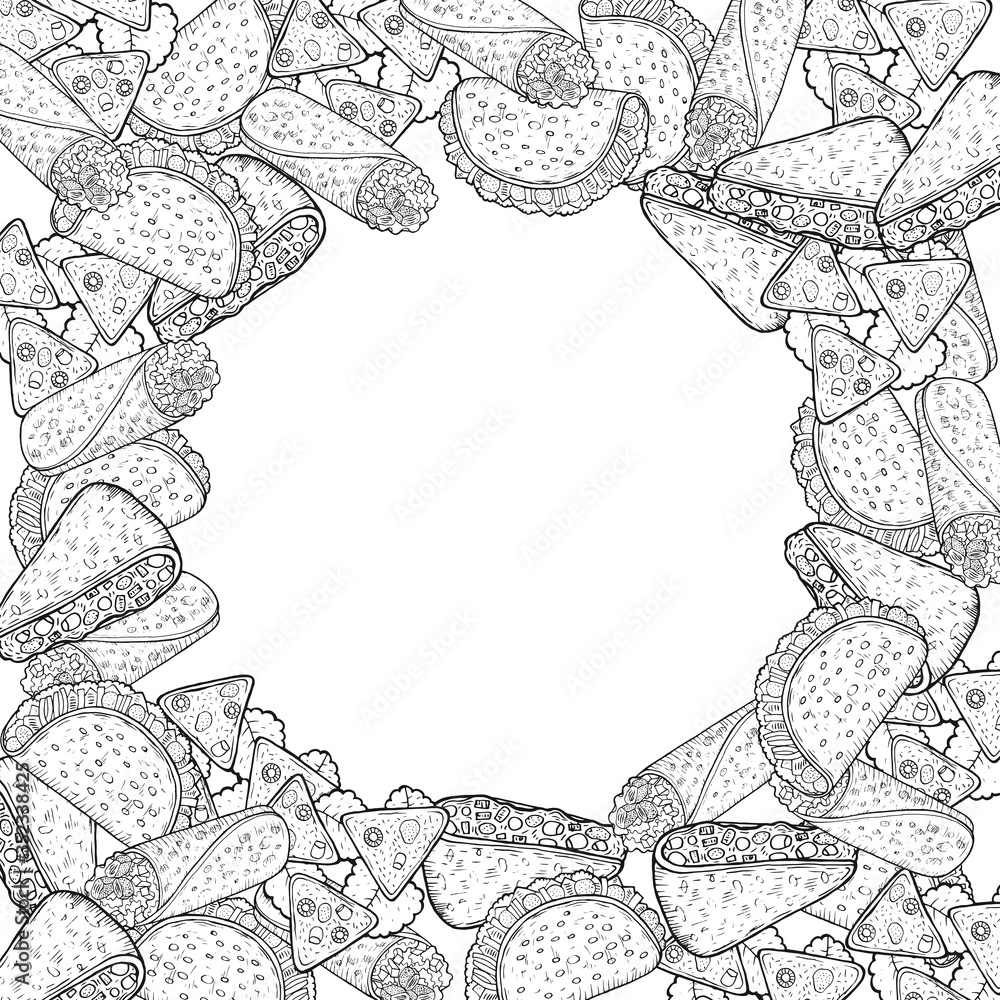 Line art menu template with mexican food. Healthy fresh nutrition ...