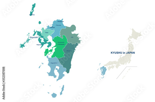 kyushu map. japan region vector map. Stock Vector | Adobe Stock
