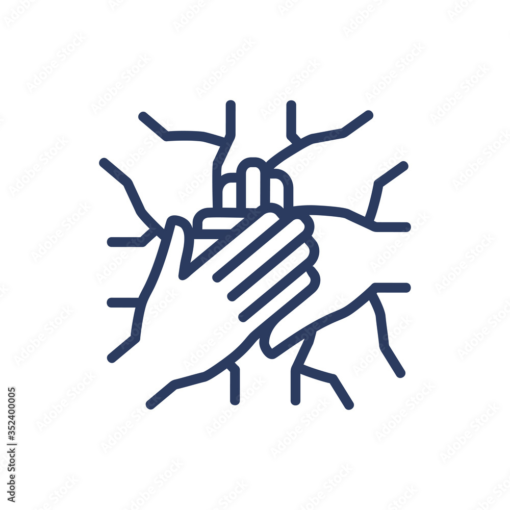 Team holding hands together thin line icon. Teamwork, success, work ...