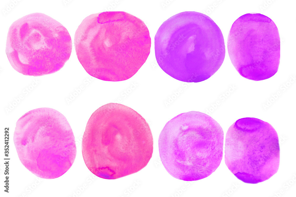watercolor set of pink circles paint isolated on white background ...
