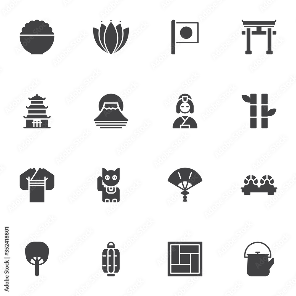 Japanese culture vector icons set, modern solid symbol collection ...