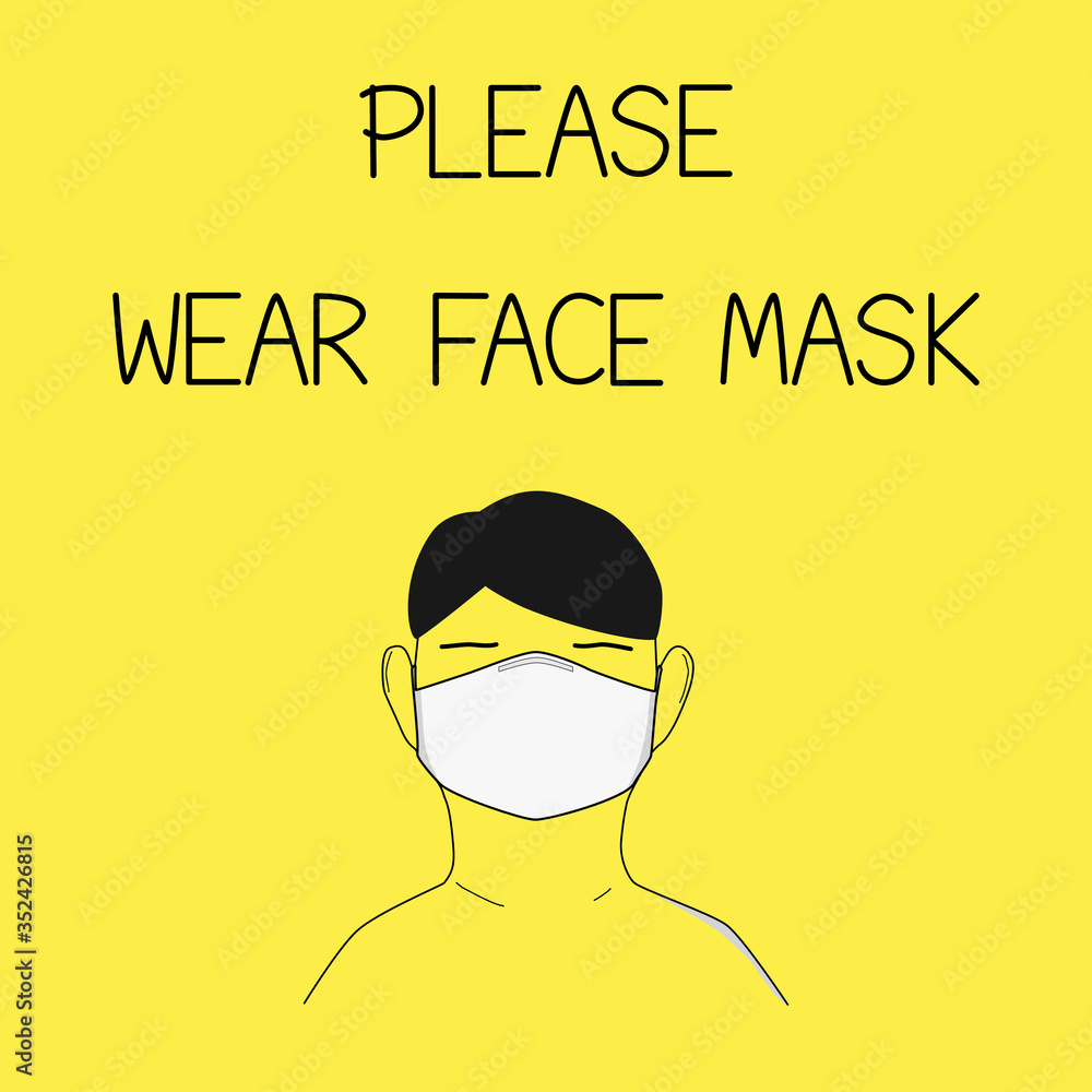Vector - Black wording “Please wear face mask”, character man isolated ...